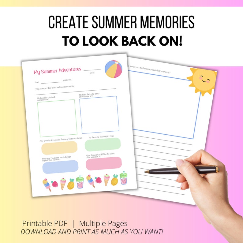 Summer Journal for Kids, Writing Prompts for Kids, Adventure Journal ...