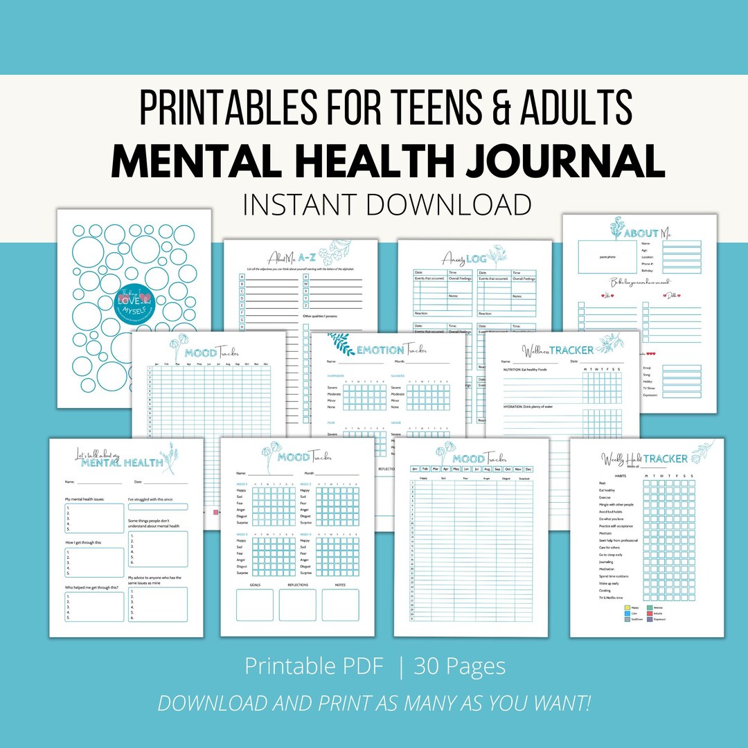 Mental Health Journal Pages, Printable Wellness Workbook - Etsy