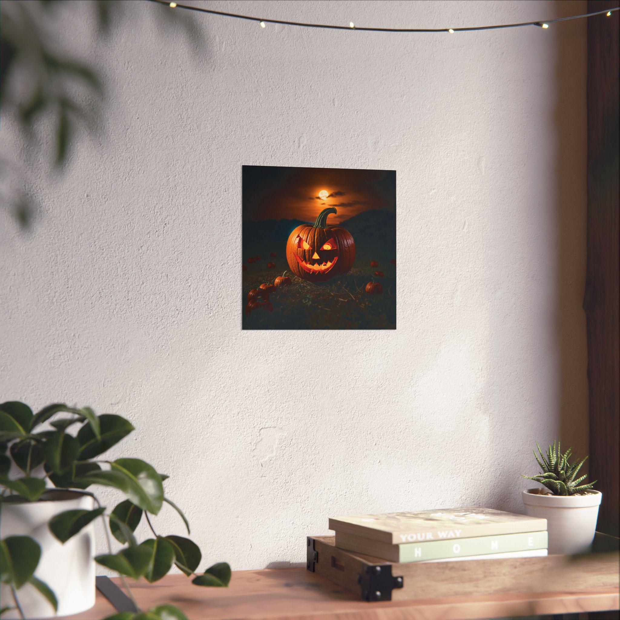 Evil Pumpkin Moonlight Poster, Pumpkin Photo Art, Halloween Moonlight ...