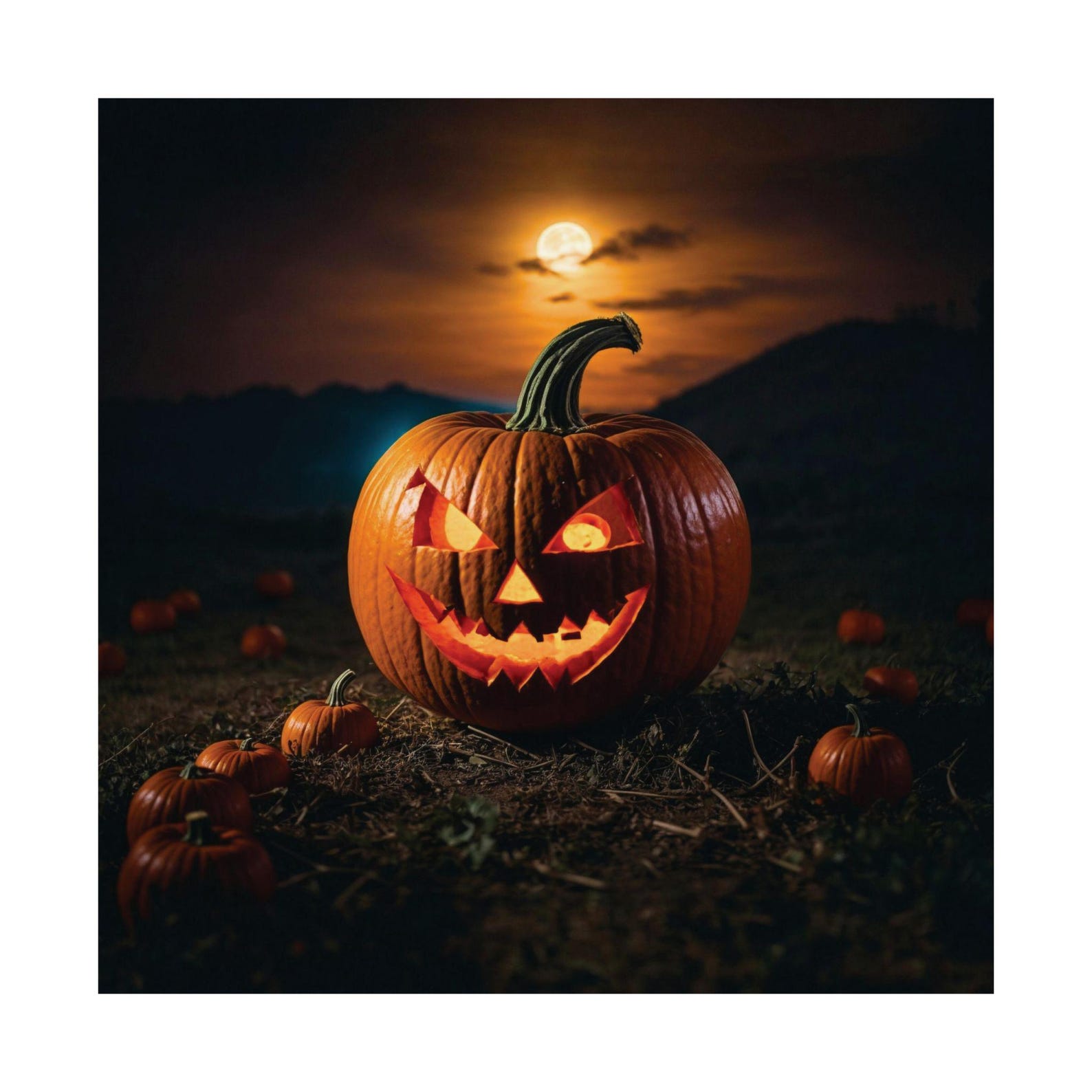 Evil Pumpkin Moonlight Poster, Pumpkin Photo Art, Halloween Moonlight ...