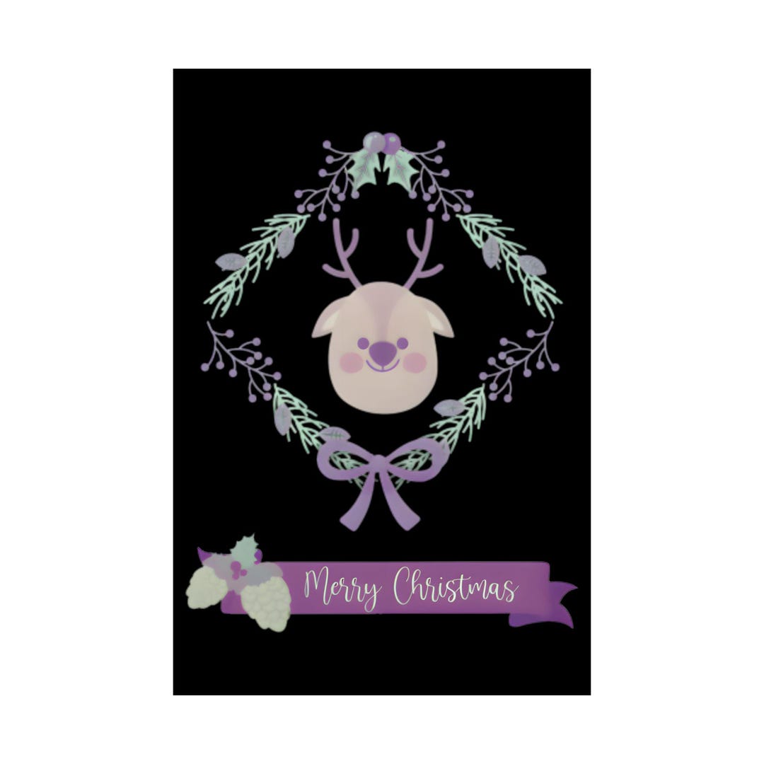 Merry Christmas Purple Reindeer Wreath Poster - Etsy
