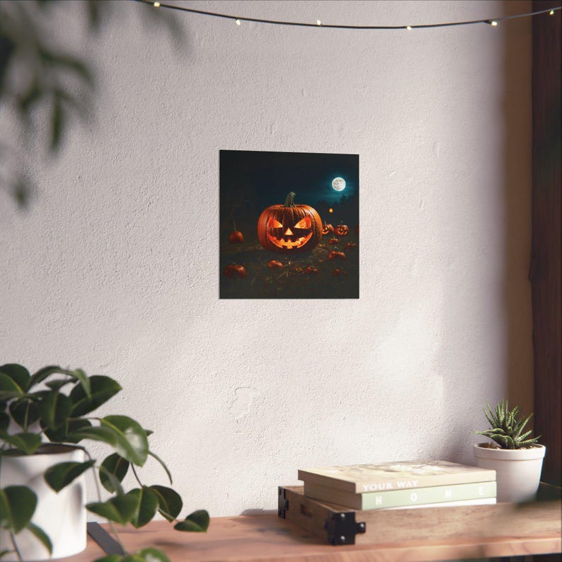 Smiling Evil Pumpkin Patch Poster, Halloween Blue Moonlight, Pumpkin Photo Art, Evil Pumpkin Art ...