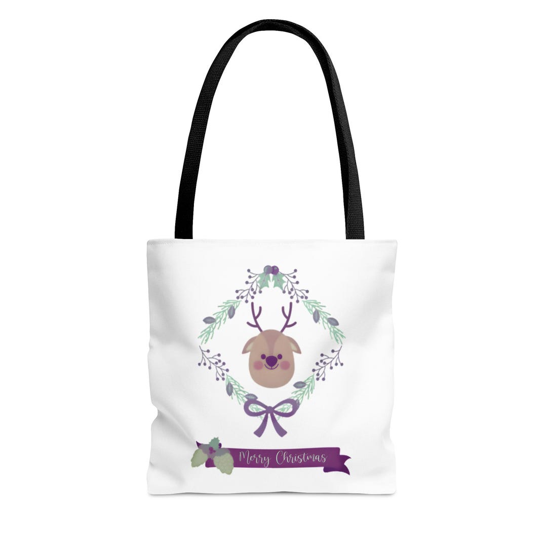 Purple Reindeer Wreath Merry Christmas Tote 2 Sided - Etsy
