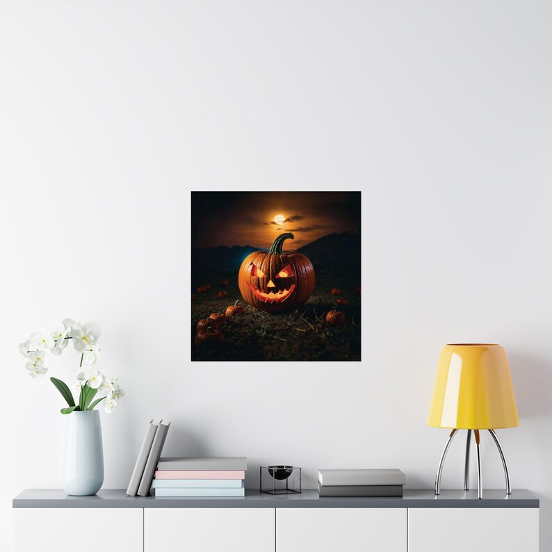 Evil Pumpkin Moonlight Poster, Pumpkin Photo Art, Halloween Moonlight ...