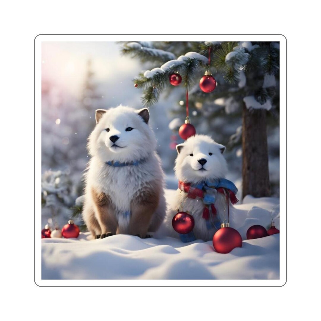 Puppy Dog Posing Christmas Picture Sticker, Dog Christmas Sticker Scene ...