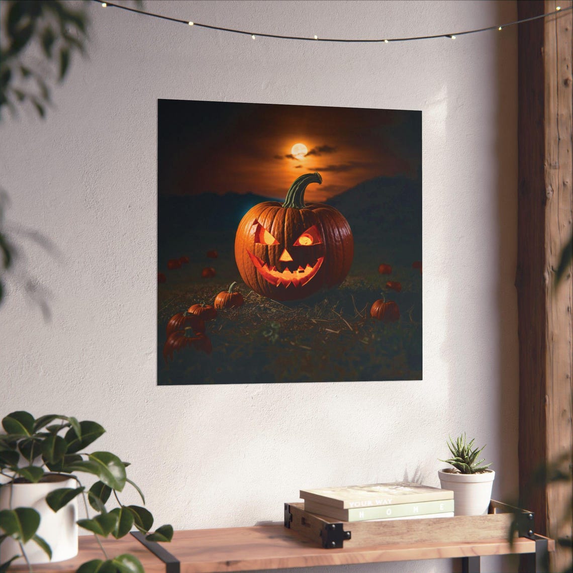 Evil Pumpkin Moonlight Poster, Pumpkin Photo Art, Halloween Moonlight ...