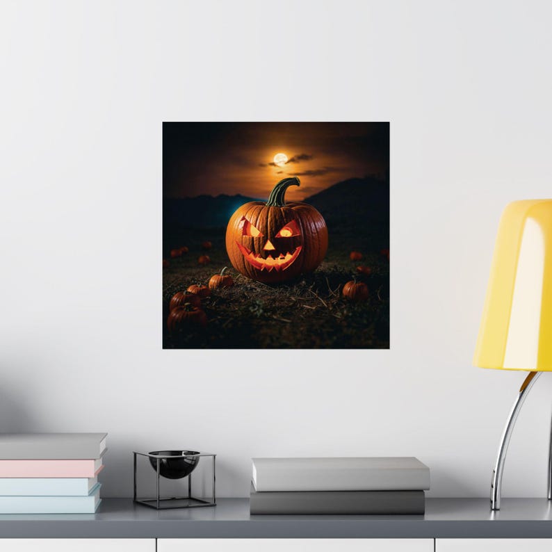 Evil Pumpkin Moonlight Poster, Pumpkin Photo Art, Halloween Moonlight ...