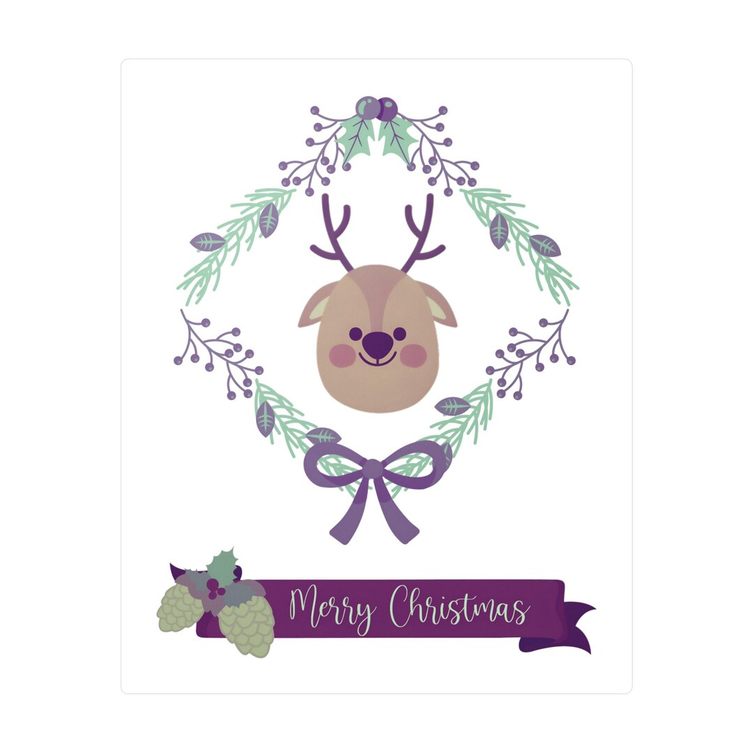 Merry Christmas Purple Reindeer Wreath Vinyl Decal - Etsy