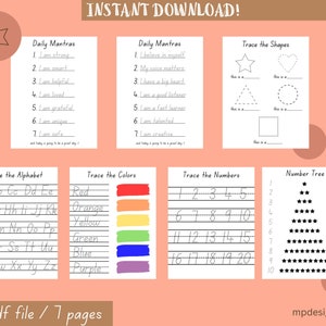 Printable Kids Preschool Daily Mantras Tracing Worksheet Alphabet ...