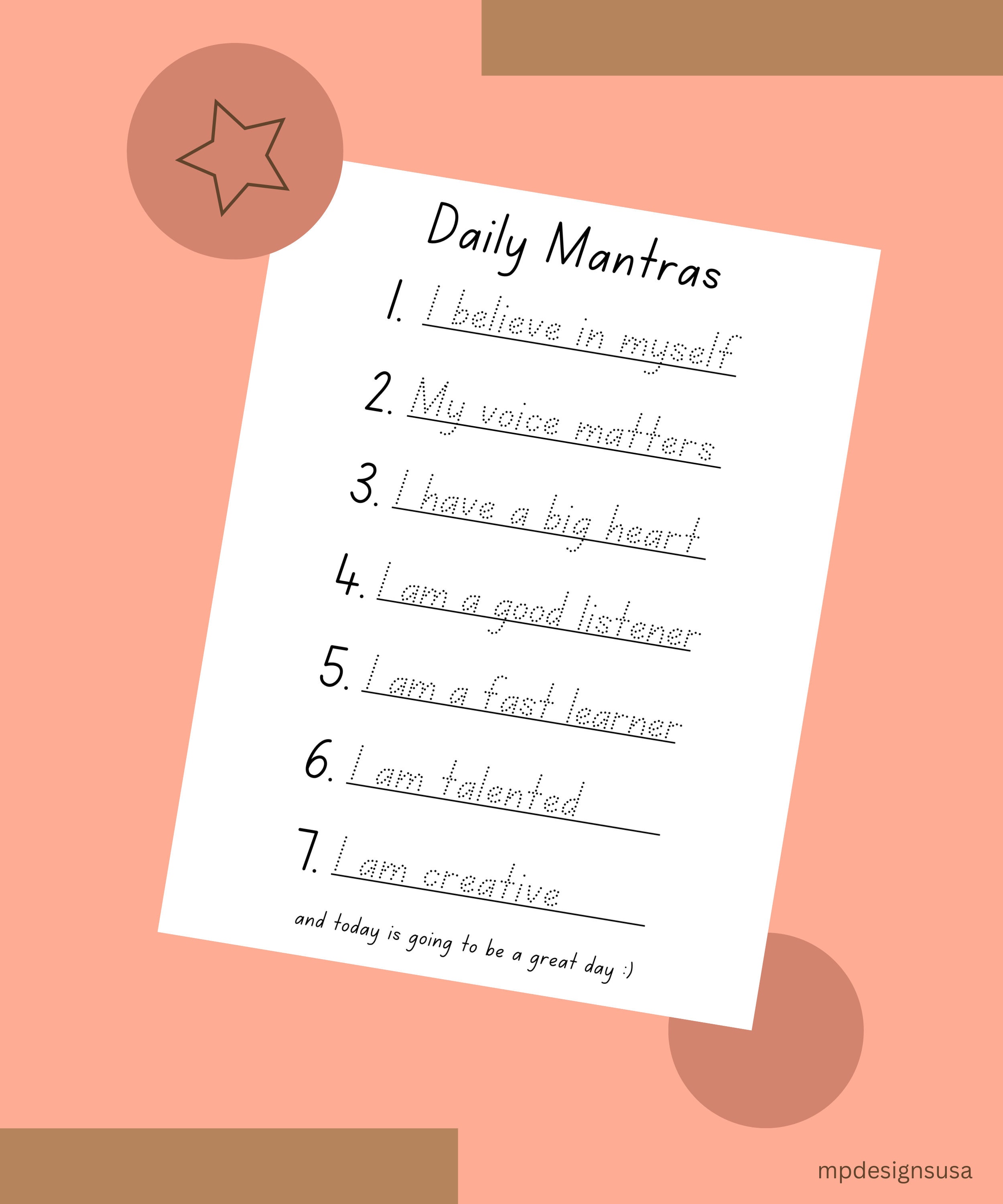 Printable Kids Preschool Daily Mantras Tracing Worksheet Alphabet ...