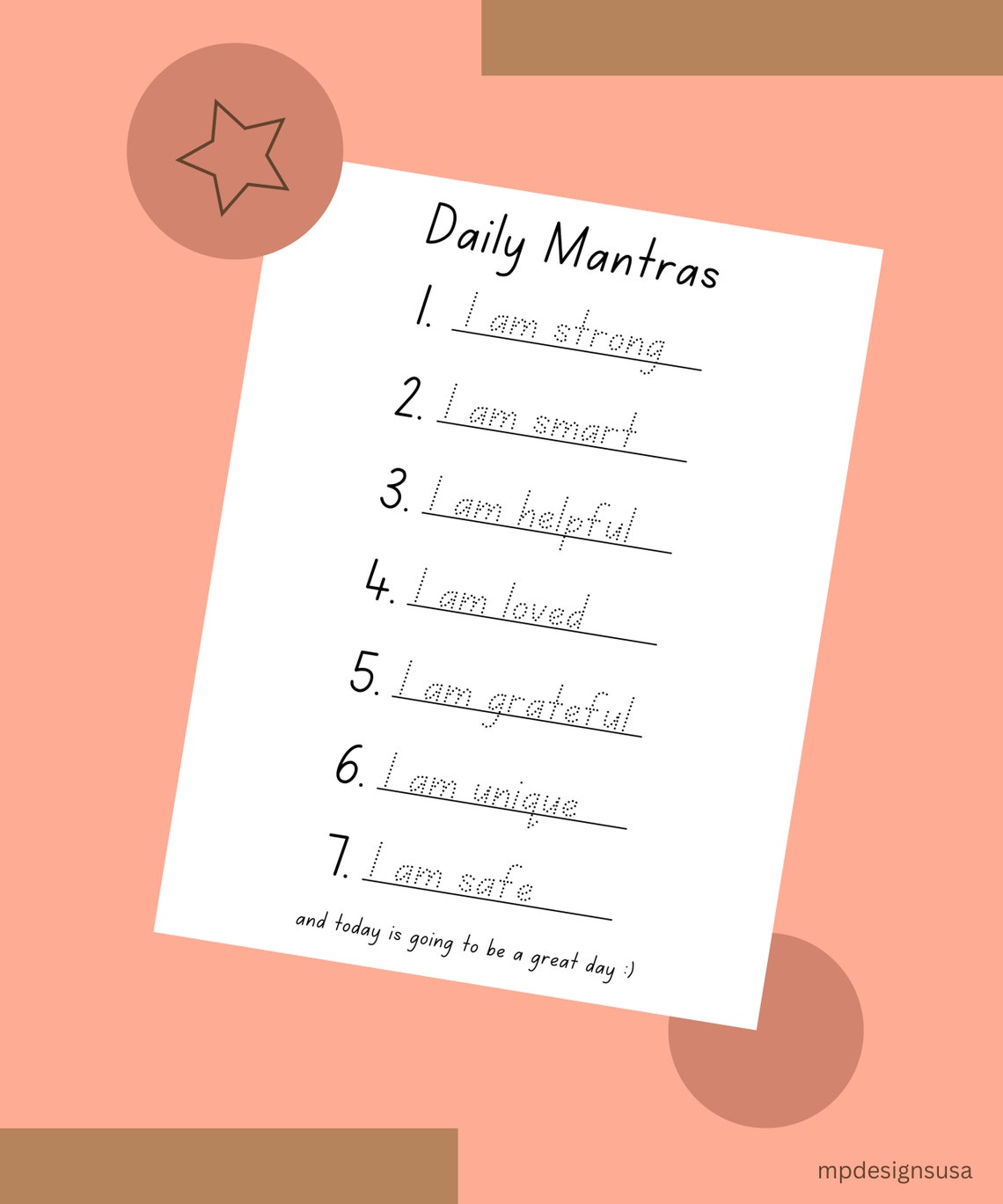 Printable Kids Preschool Daily Mantras Tracing Worksheet - Etsy