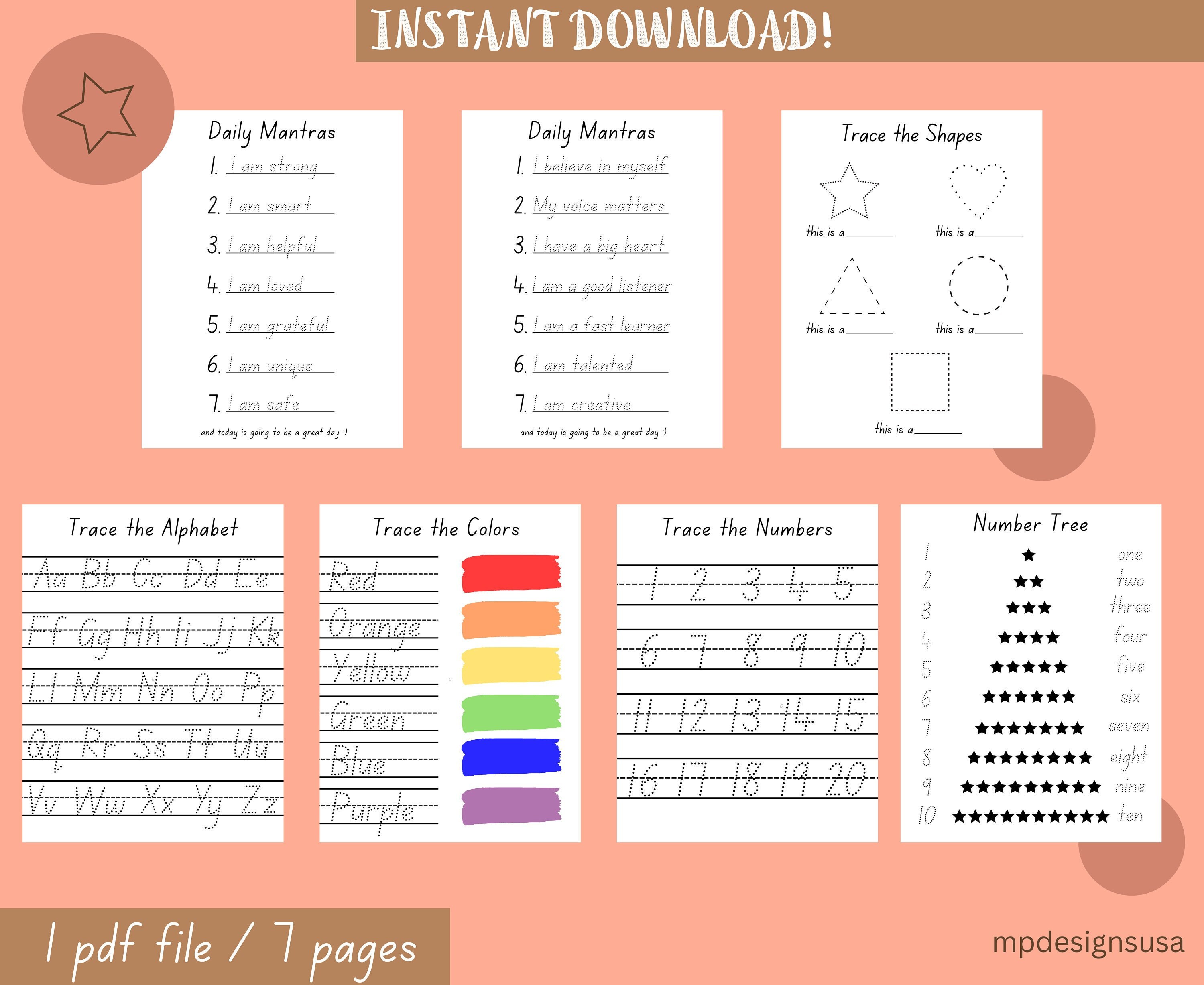 Printable Kids Preschool Daily Mantras Tracing Worksheet Alphabet ...