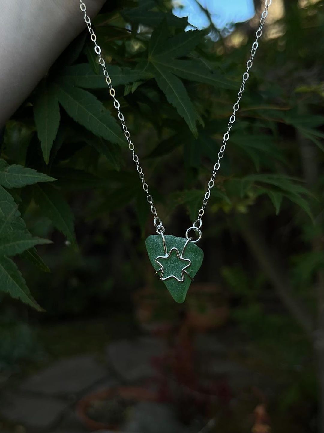 Green Sea Glass Sterling Silver Star Necklace - Etsy