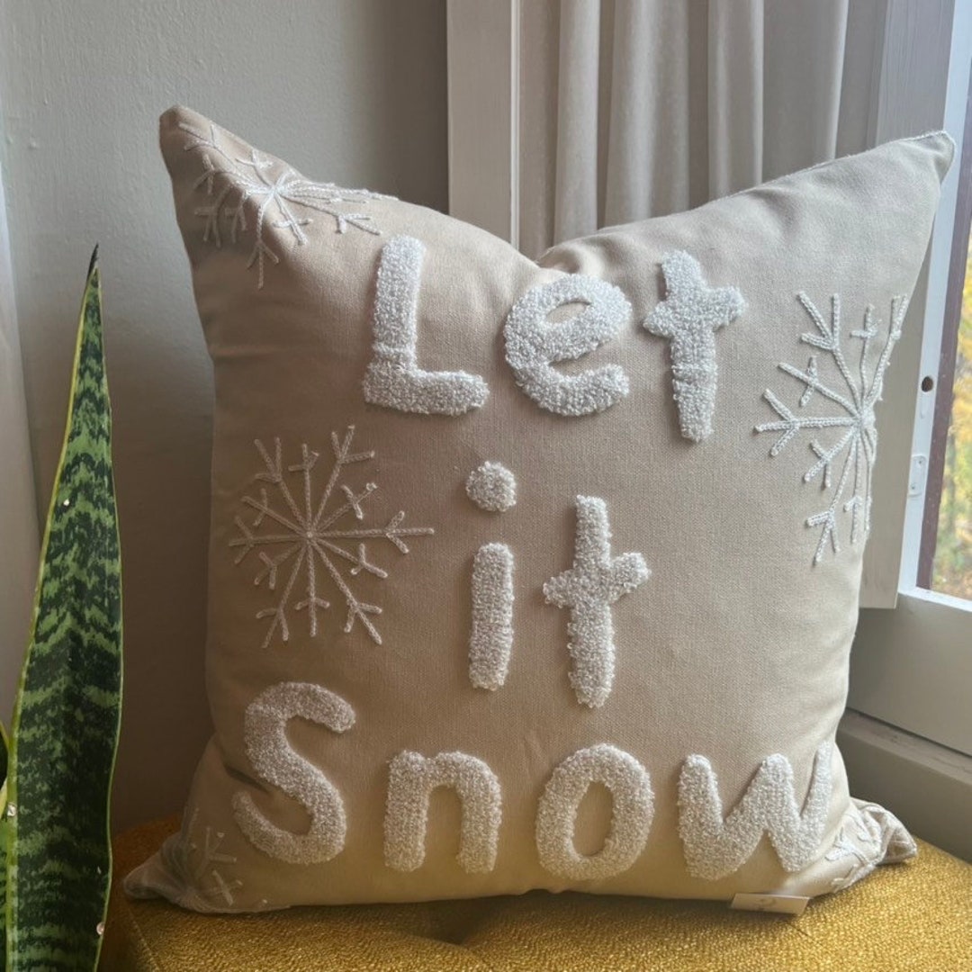 Let It Snow Embroidered Throw Pillow Cover, Holiday Pillows, Neutral ...