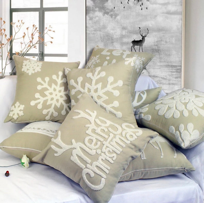 Let It Snow Embroidered Throw Pillow Cover Holiday Pillows - Etsy