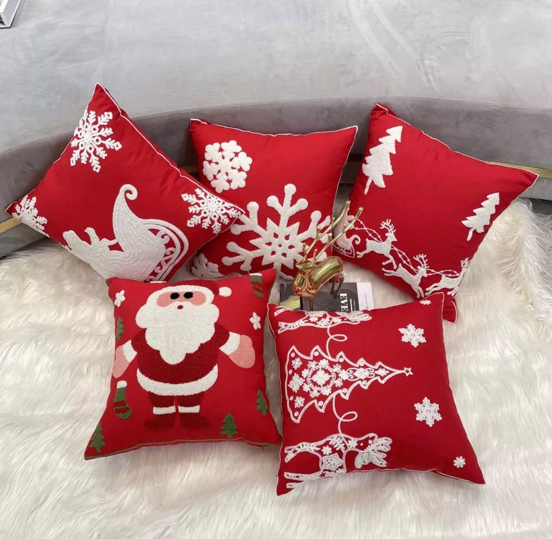 Christmas Embroidered Throw Pillow Covers Holiday Pillows - Etsy