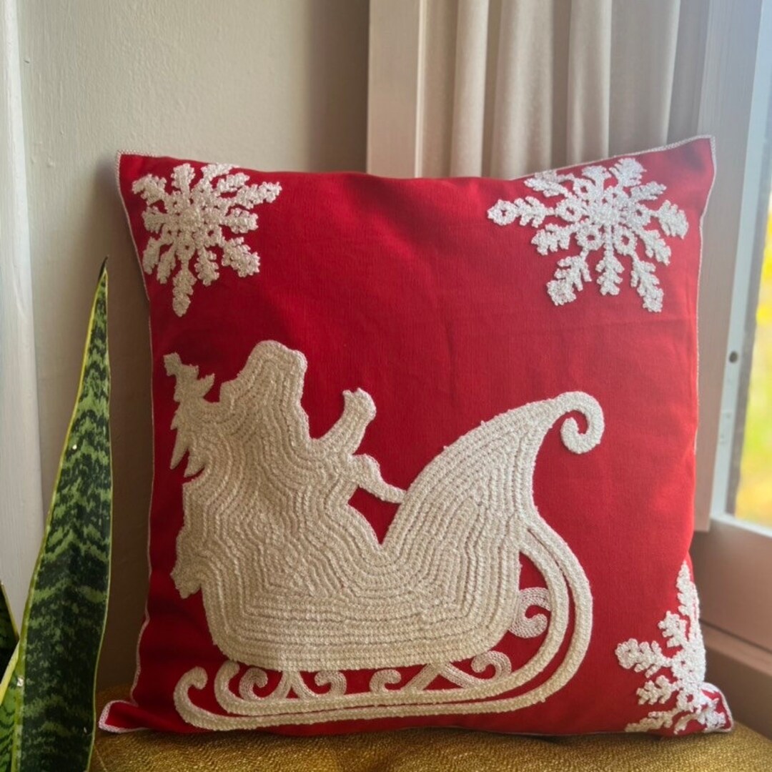 Santa Throw Pillow Cover Embroidered Christmas Pillow - Etsy