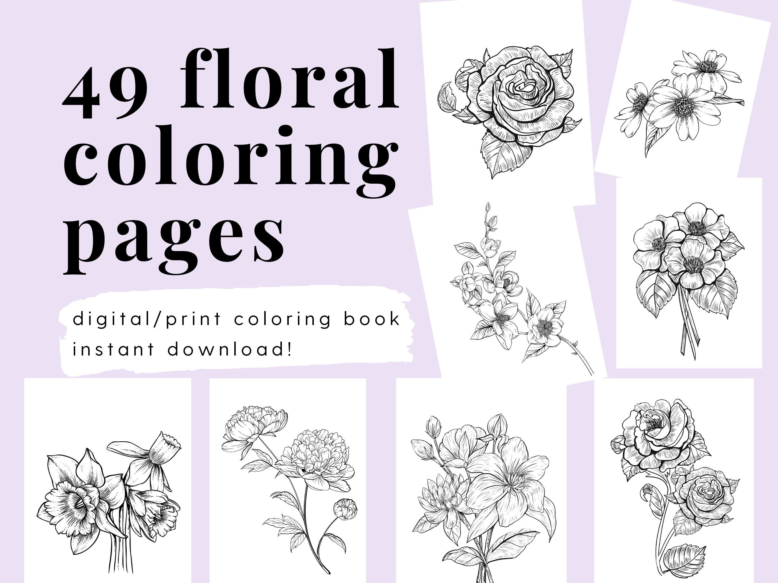 49 Coloring Pages Floral, Botanical, Flowers, Printable, Digital ...