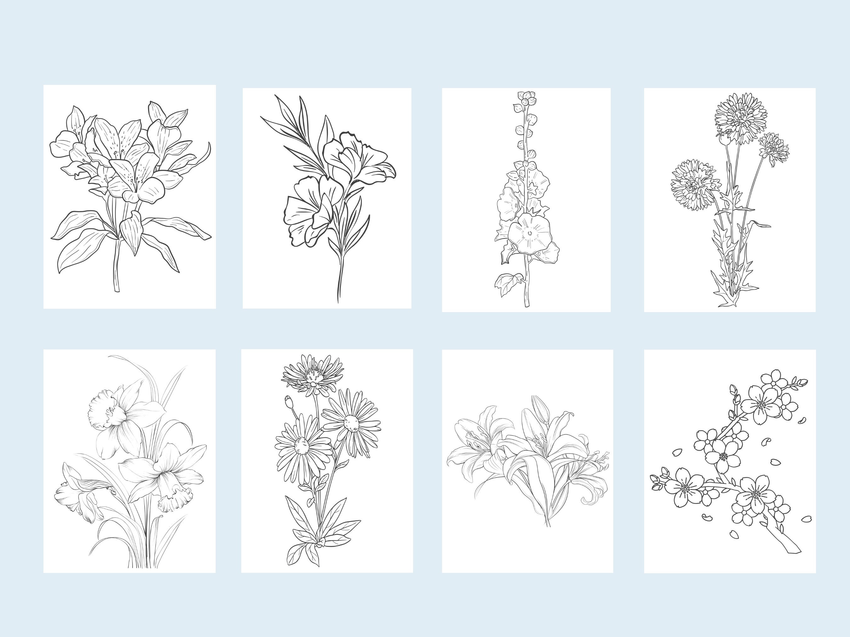 60 Coloring Pages Floral, Botanical, Flowers, Printable, Digital ...