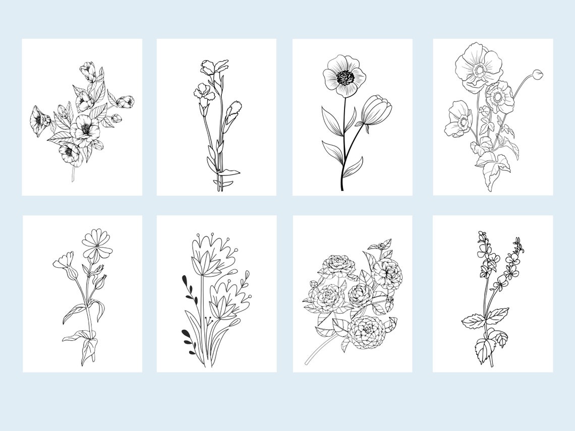60 Coloring Pages Floral, Botanical, Flowers, Printable, Digital ...