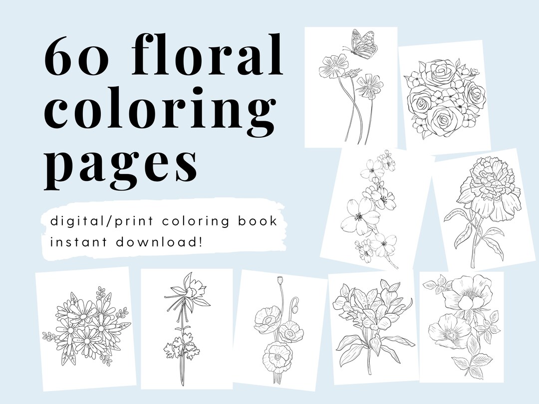60 Coloring Pages Floral, Botanical, Flowers, Printable, Digital ...