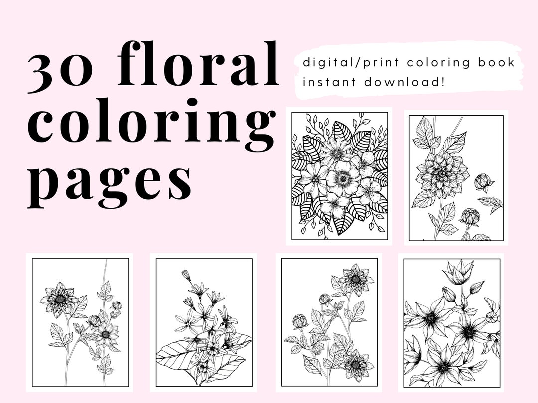 30 Coloring Pages Floral, Botanical, Flowers, Printable, Digital ...