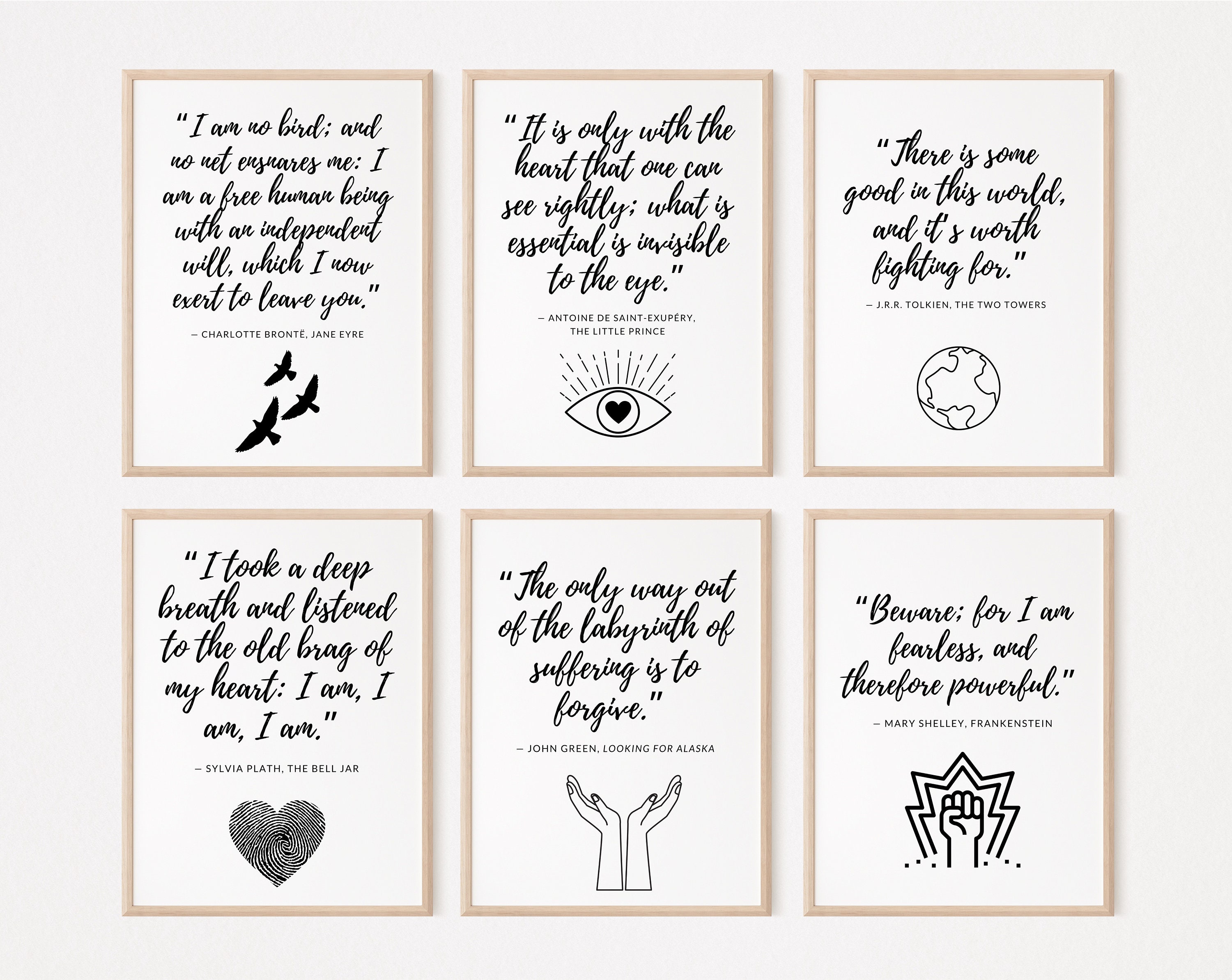 Inspirational BOOK QUOTES POSTER set of 6 digital download | Etsy
