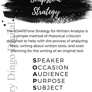 SOAPSTONE Strategy Poster set of 7 Digital Download English Classroom ...