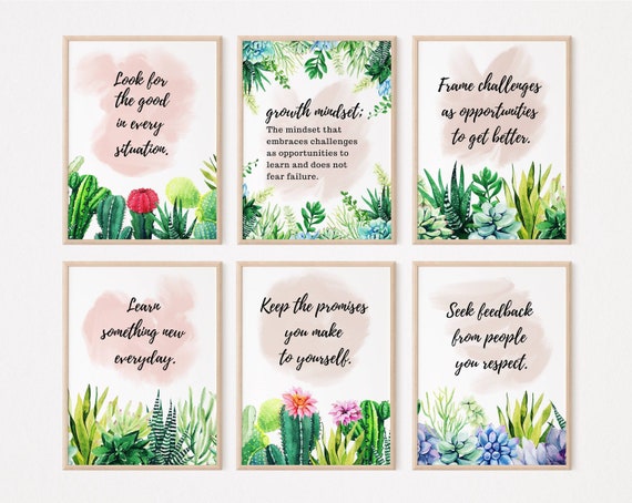 CACTUS GROWTH MINDSET Posters set of 8 Wall Art English | Etsy