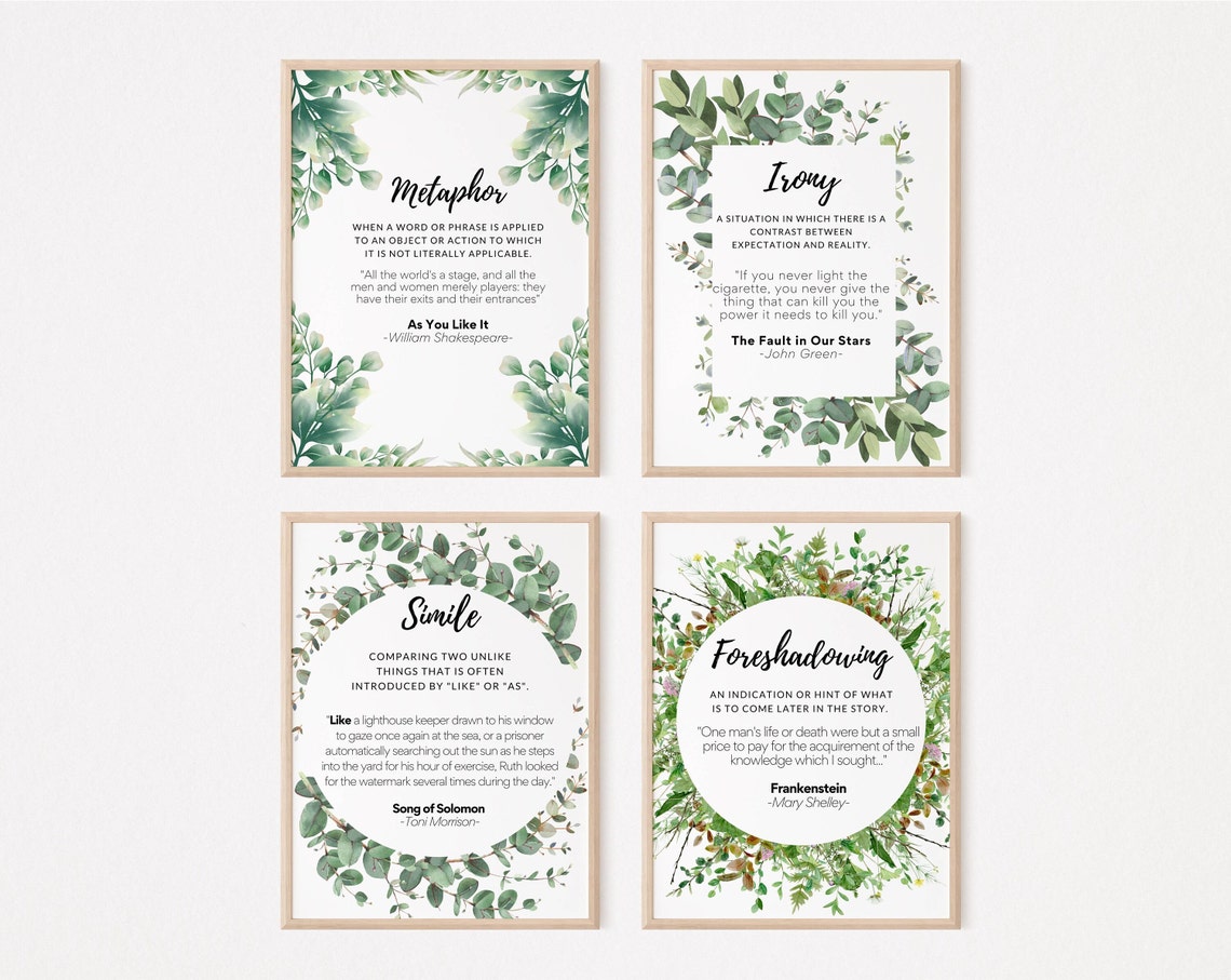 LITERARY DEVICE POSTERS Set of 10 Greenery Floral Digital - Etsy