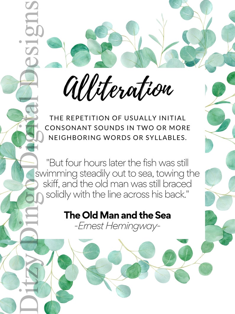 LITERARY DEVICE POSTERS Set of 10 Greenery Floral Digital - Etsy