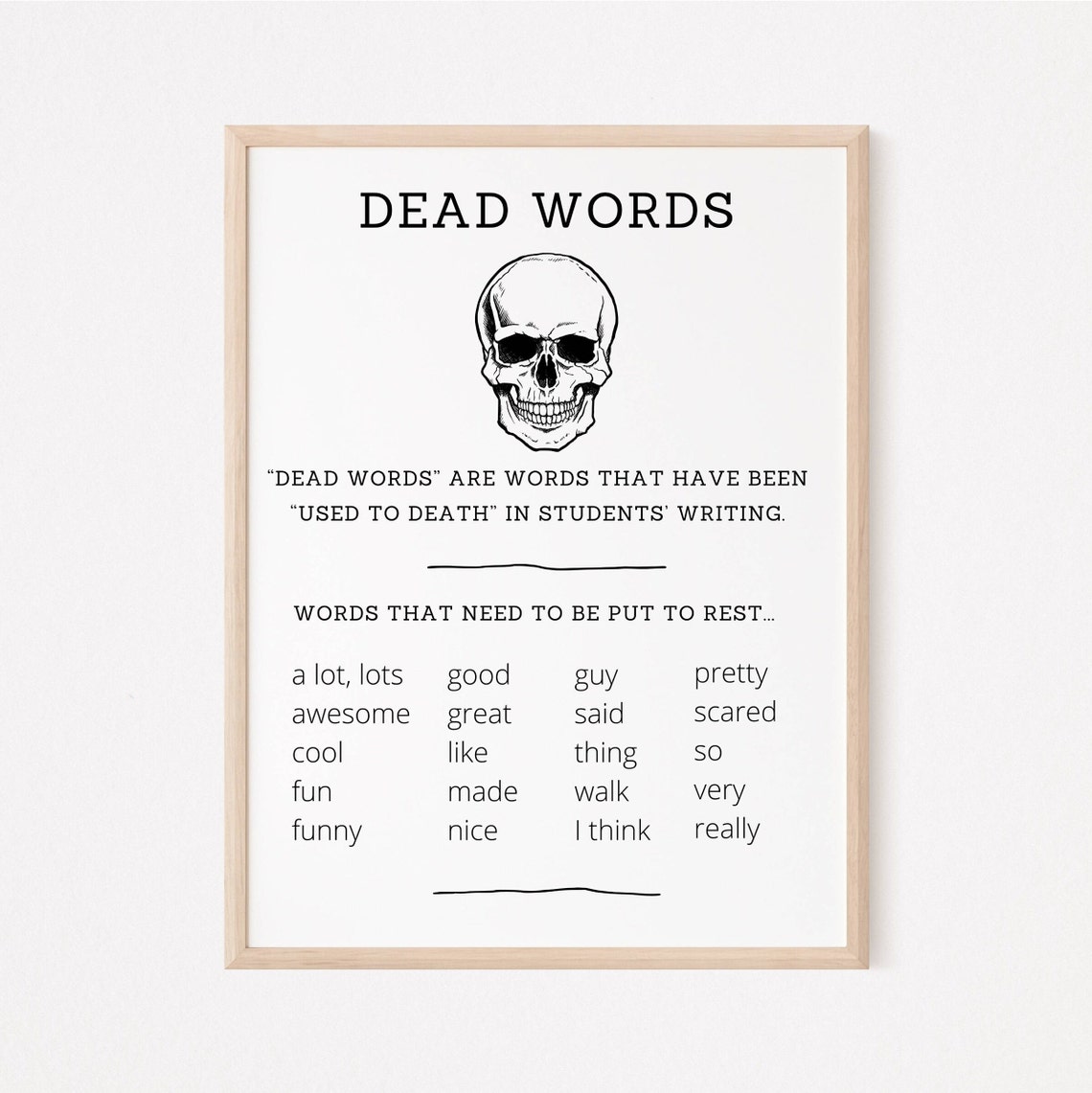 English Classroom DEAD WORDS Poster Skull Decoration - Etsy