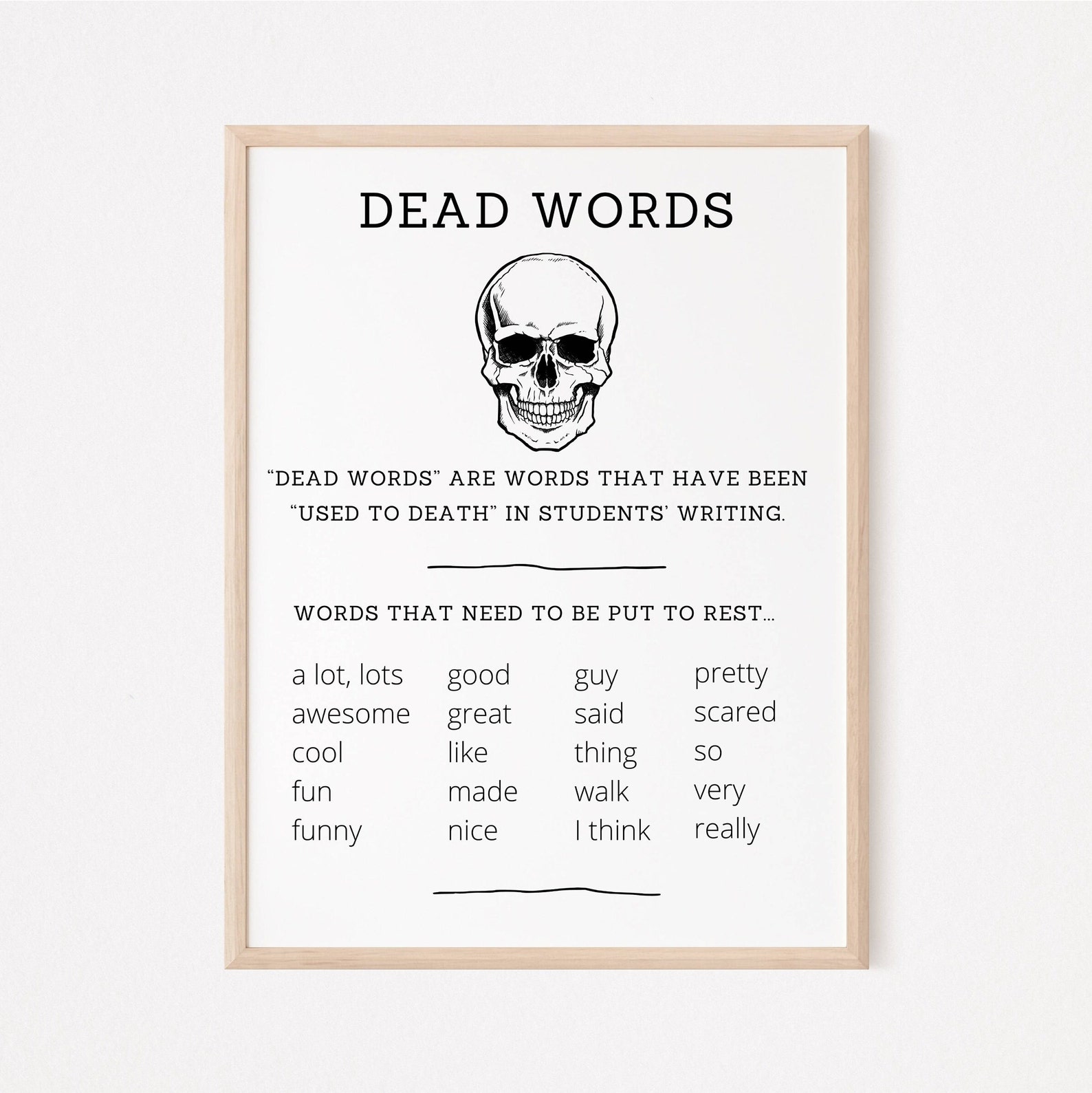 English Classroom DEAD WORDS Poster Skull Decoration Writing Poster ...
