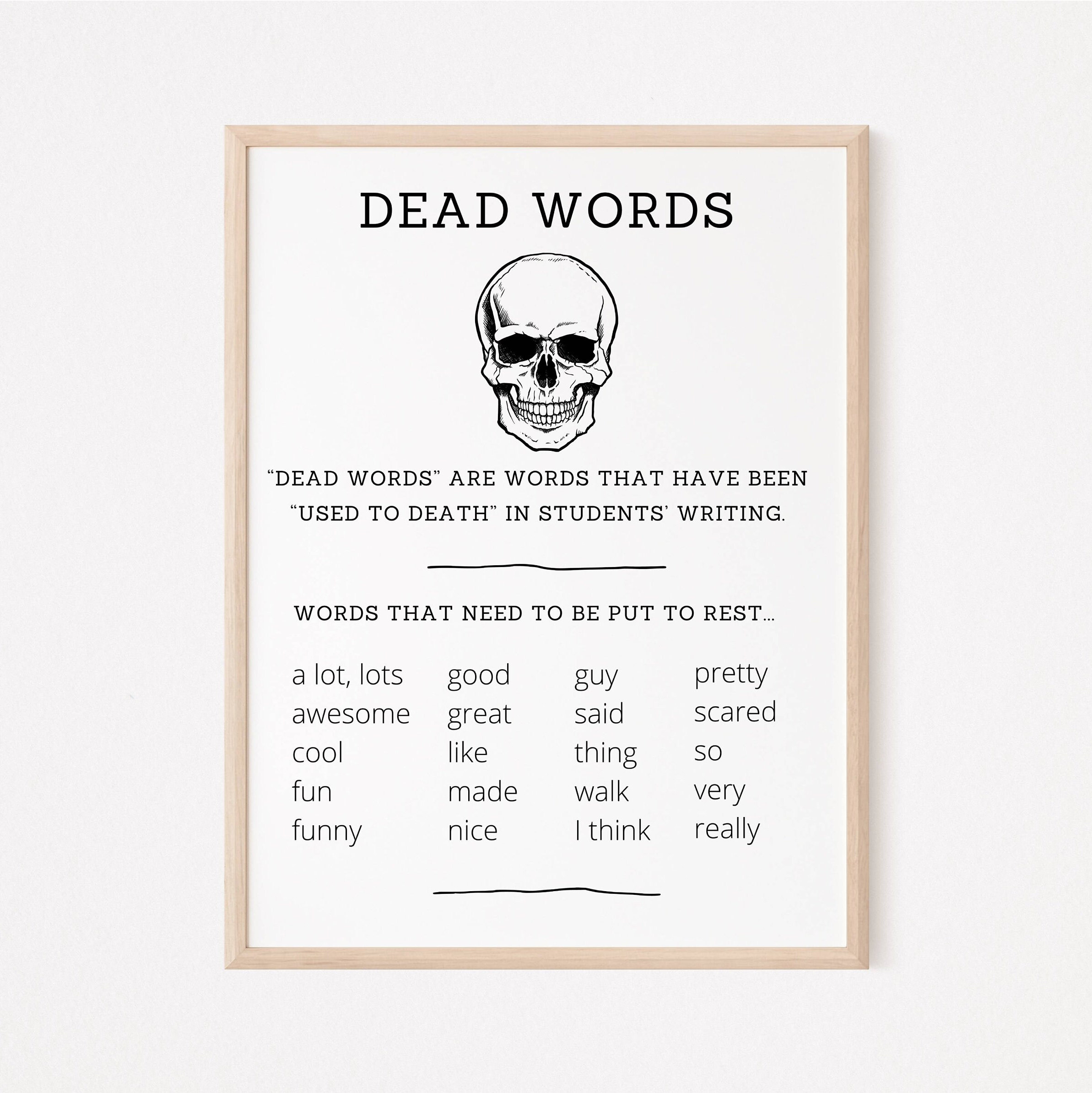 English Classroom DEAD WORDS Poster Skull Decoration - Etsy