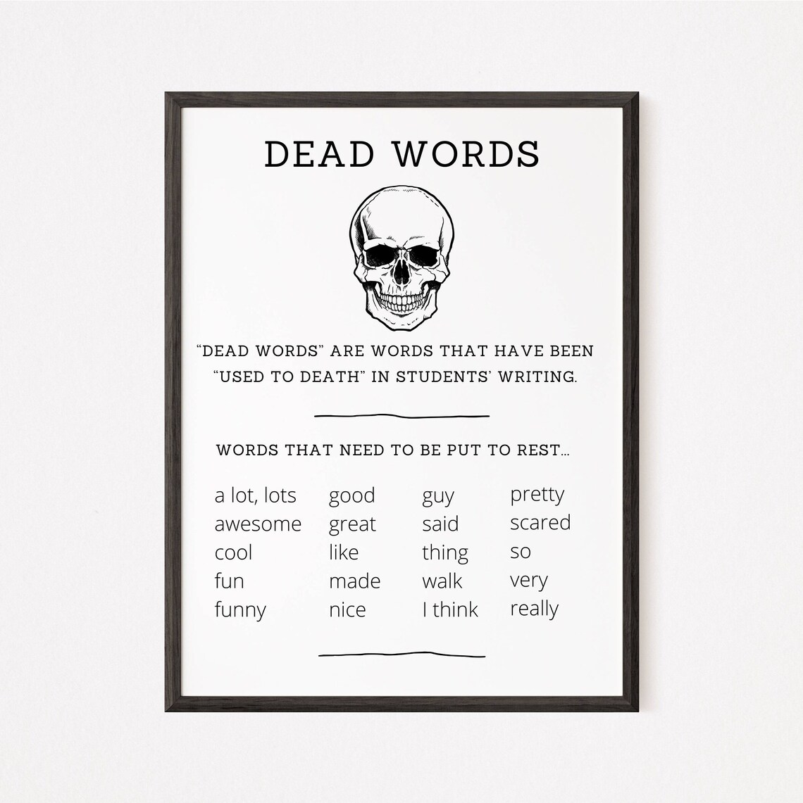 English Classroom 'dead Words' Poster: Skull Decor (digital Download ...