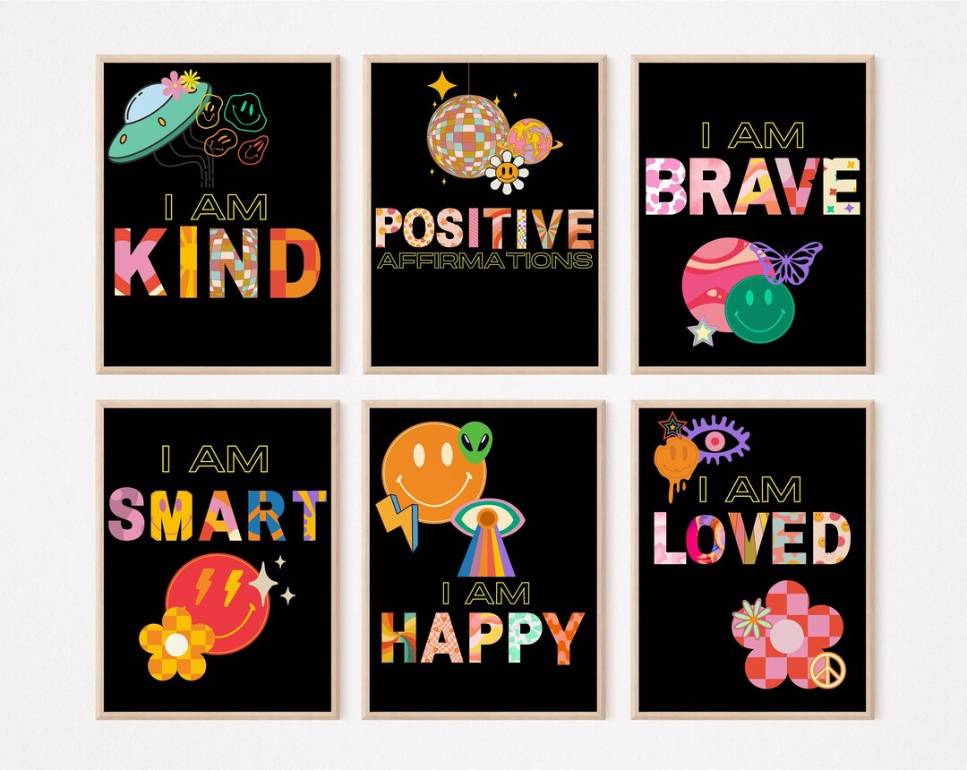 Groovy Positive Affirmation Digital Download (set of 6) | Wall Art ...