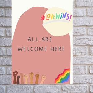 All Are Welcome Here Sign Diversity and Inclusion Poster LGBTQ Pride ...