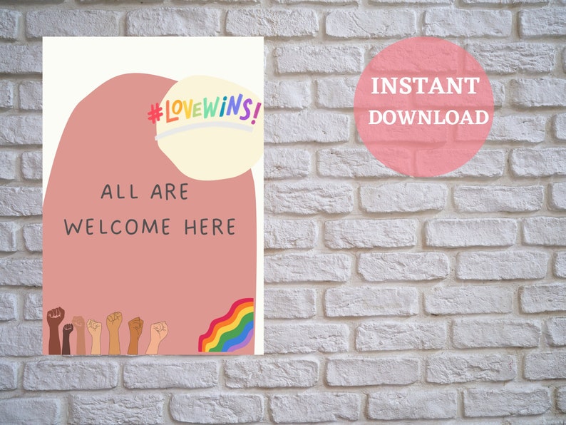 All Are Welcome Here Sign Diversity and Inclusion Poster LGBTQ Pride ...