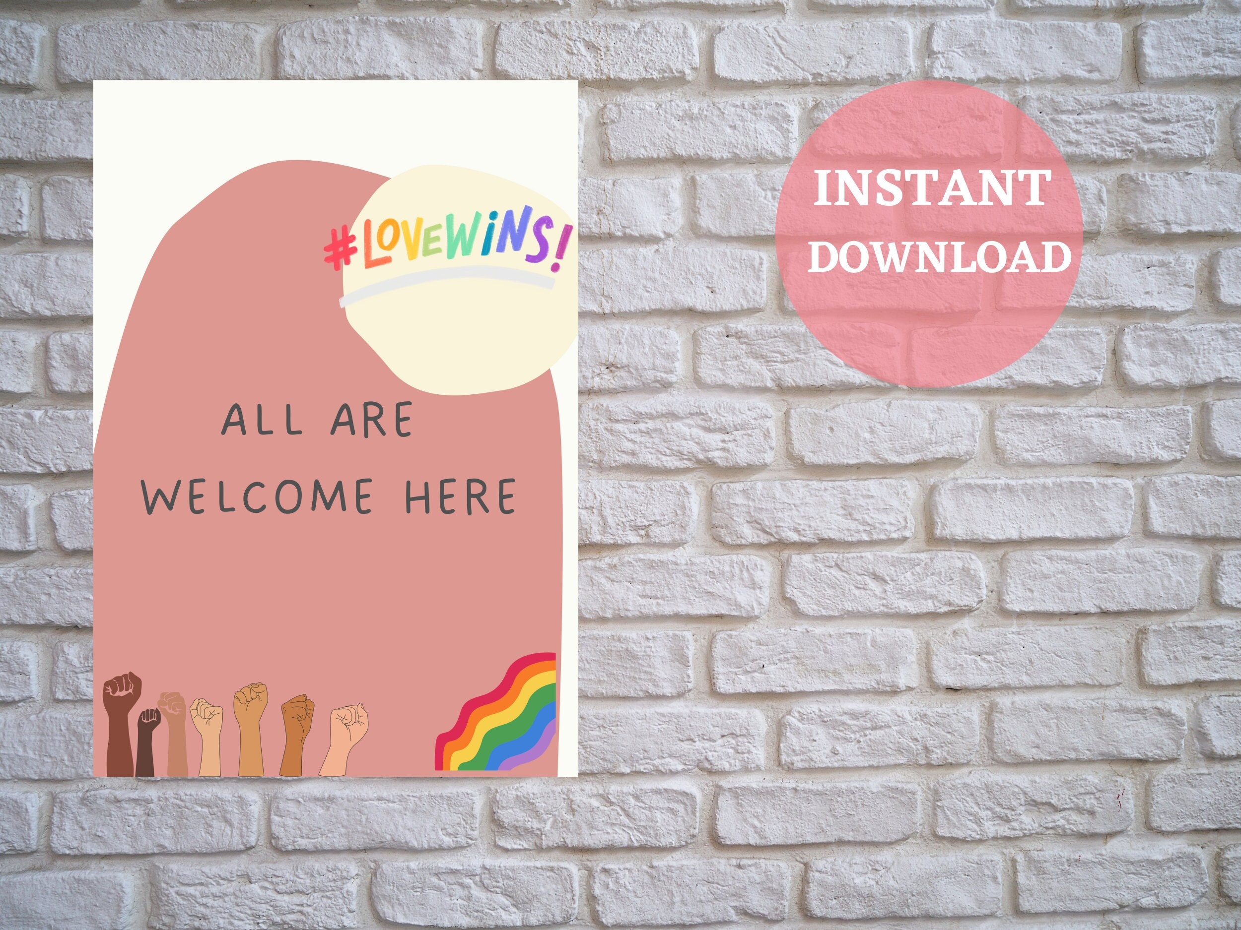 All Are Welcome Here Sign Diversity and Inclusion Poster LGBTQ Pride ...