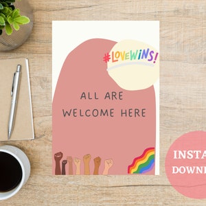 All Are Welcome Here Sign Diversity and Inclusion Poster LGBTQ Pride ...