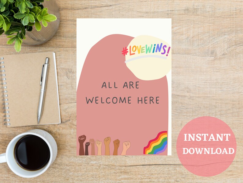 All Are Welcome Here Sign Diversity and Inclusion Poster LGBTQ Pride ...