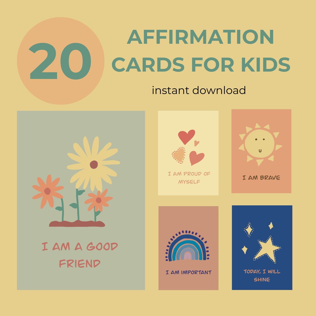 Affirmation Cards Printable Digital Art Toddler & Kids Motivational ...