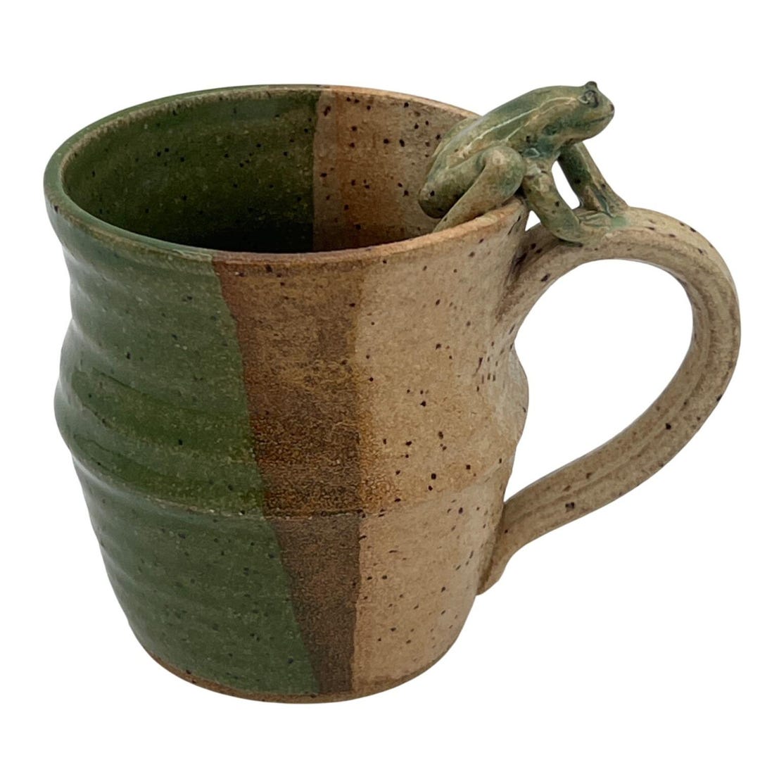Handcrafted Pottery Mug With Frog Detail Beige & Green Speckled - Etsy