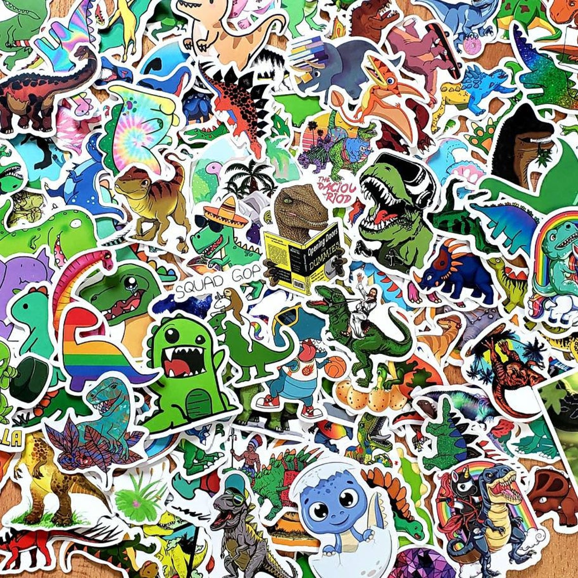 20 Pc Dinosaur Sticker Pack Cute Funny Scary T-rax Dino Water - Etsy