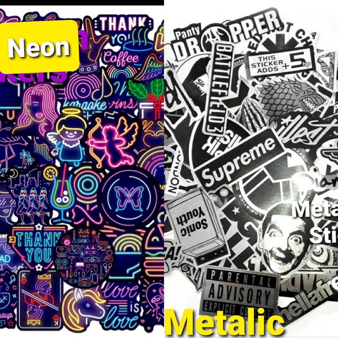 Neon & Metallic Foil Sticker Set: Waterproof Decals for Laptop, Guitar ...