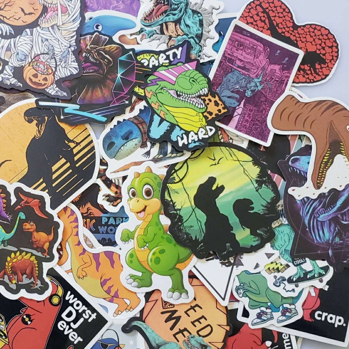 20 Pc Dinosaur Sticker Pack Cute Funny Scary T-rax Dino Water - Etsy