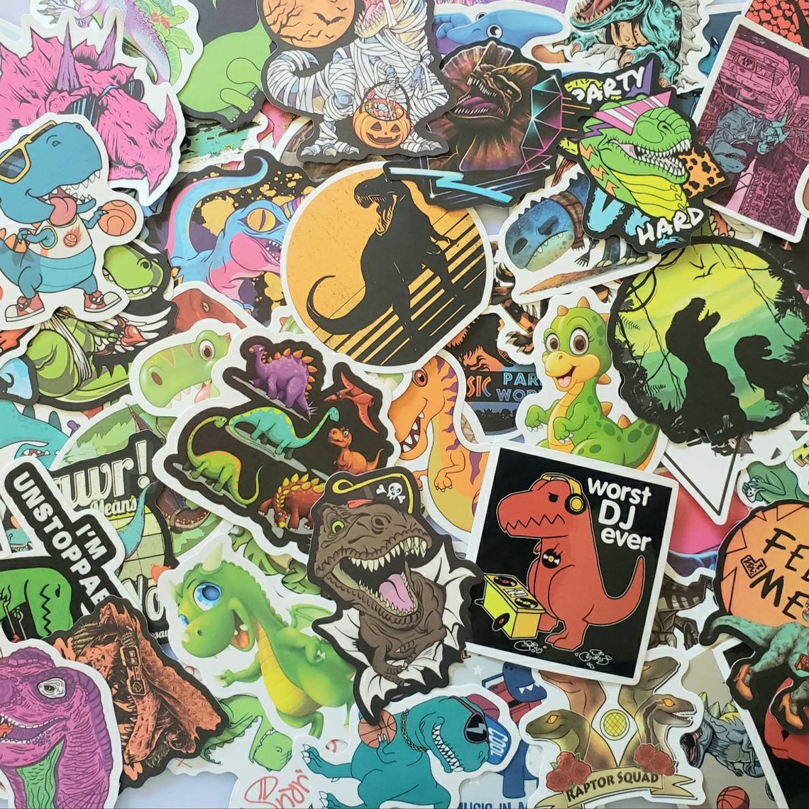 20 Pc Dinosaur Sticker Pack Cute Funny Scary T-rax Dino Water - Etsy