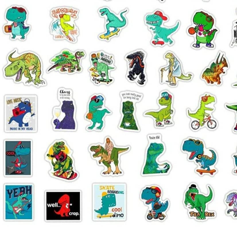 20 Pc Dinosaur Sticker Pack Cute Funny Scary T-rax Dino Water - Etsy