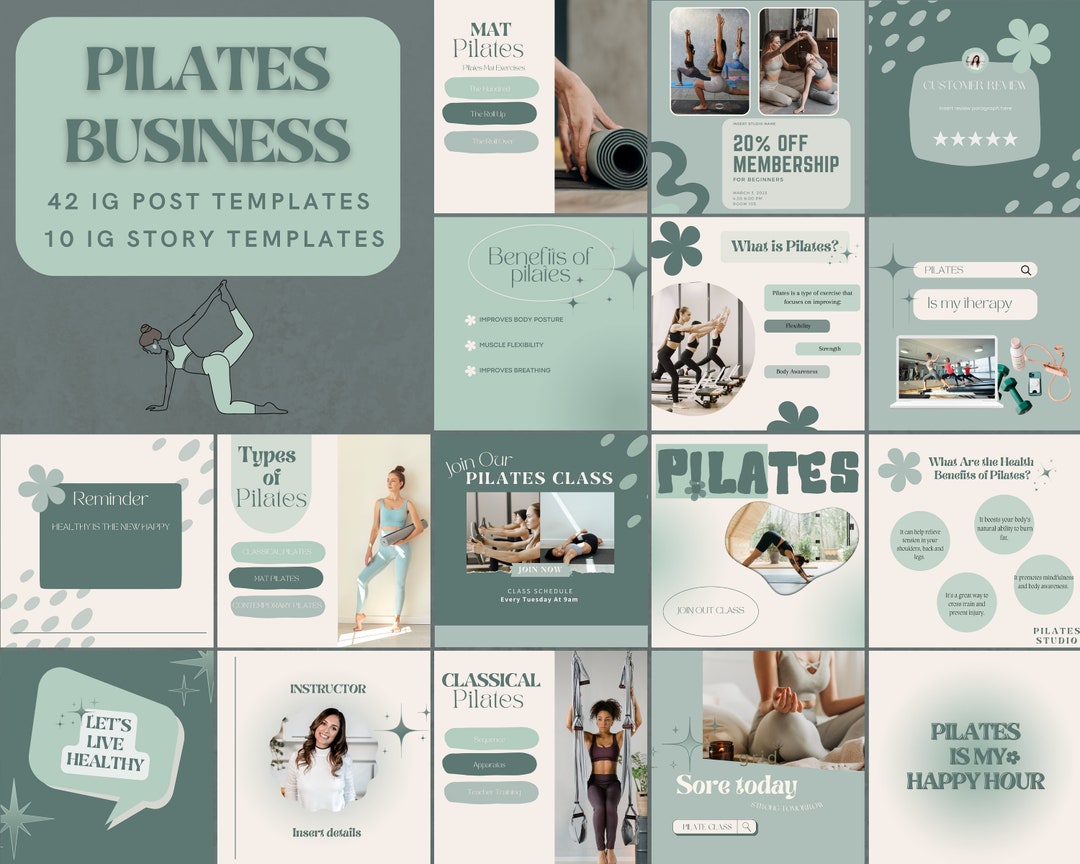 Plantillas de Instagram de PILATES / 42 publicaciones y 10 HISTORIAS DE ...