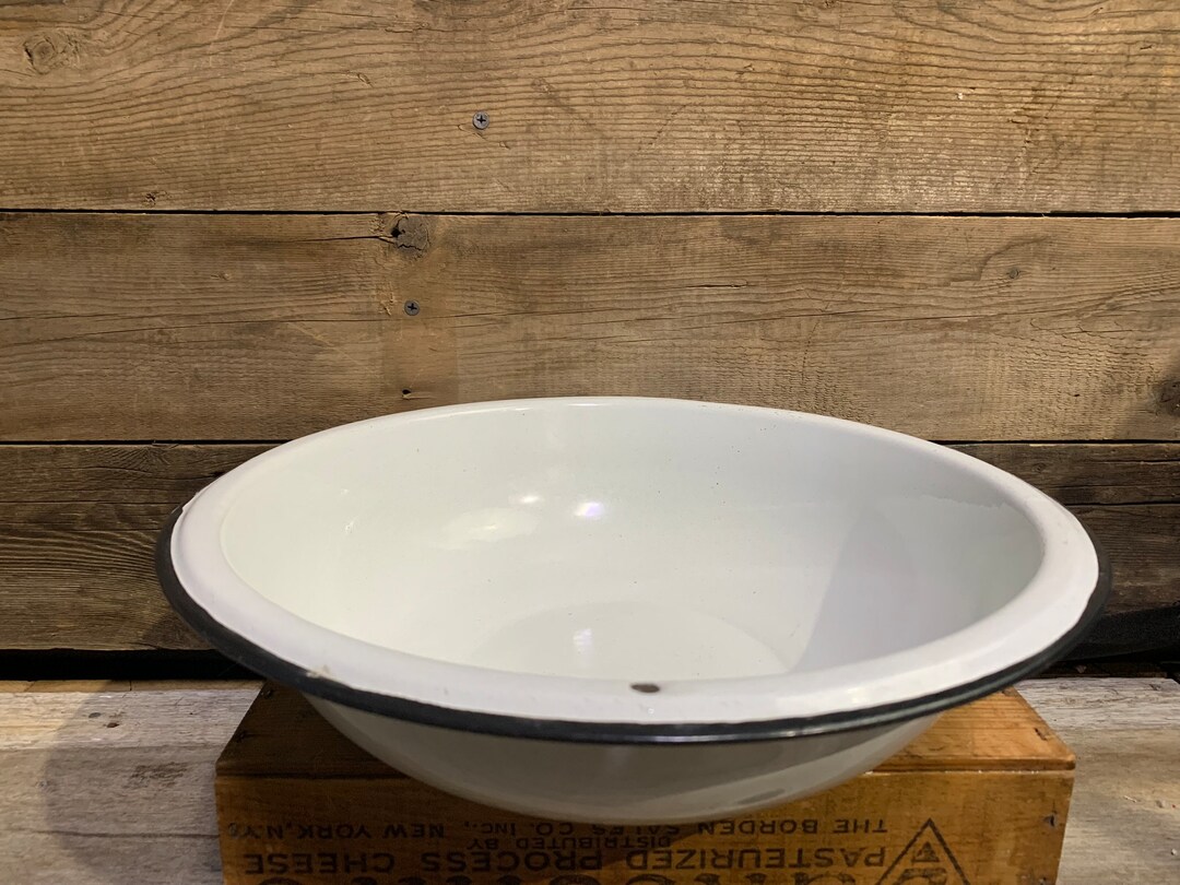 Vintage Enamelware, Wash Basin, White With Black Trim, 12 - Etsy